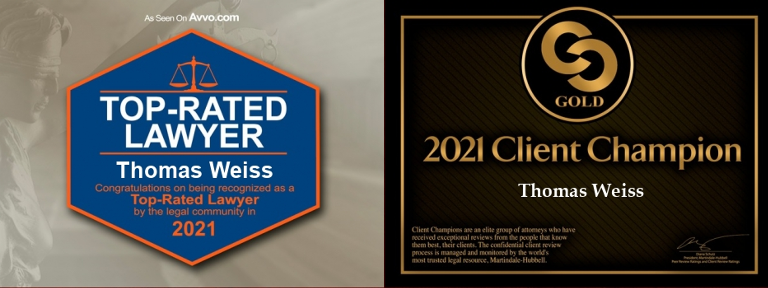 Thomas Weiss named Avvo "Top-Rated Lawyer 2021" & Martindale-Hubbell ...